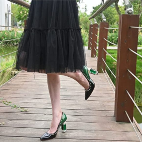 FSJ | Shoes | S Fsj Green Gradient Pointed Toe Chunky High Heel Crystal ...